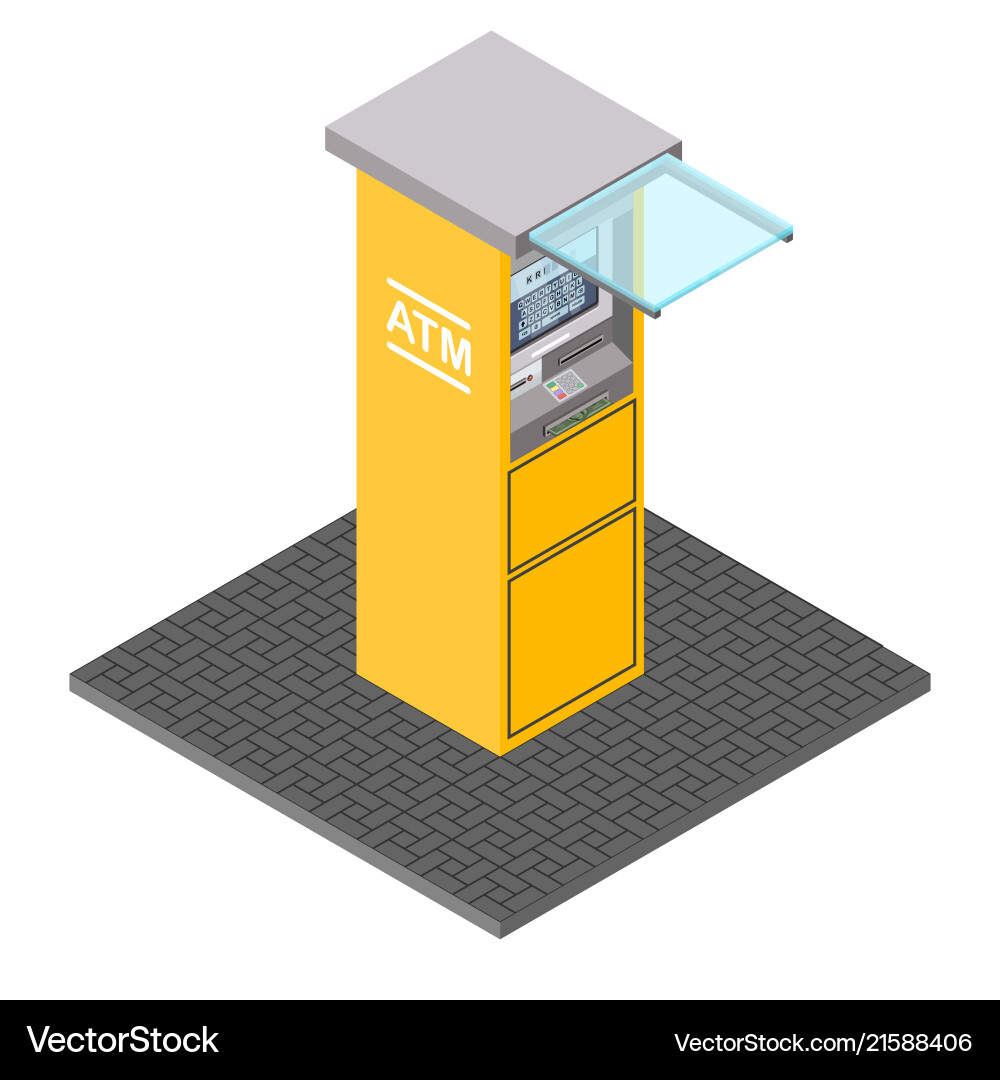 Atm machines in isometric style bank Royalty Free Vector
