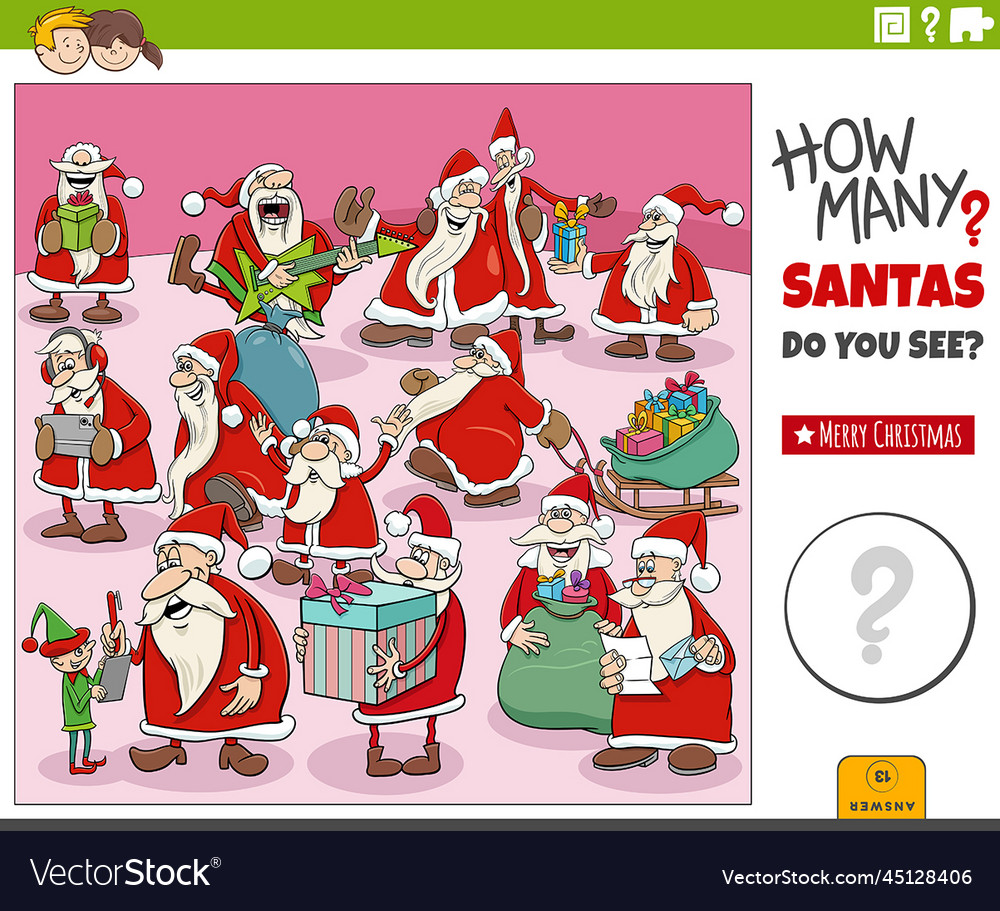 Counting cartoon santa claus characters Royalty Free Vector