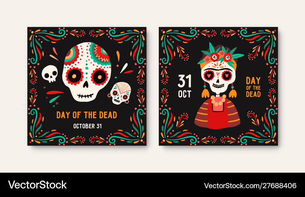 Day dead greeting cards templates catrina Vector Image