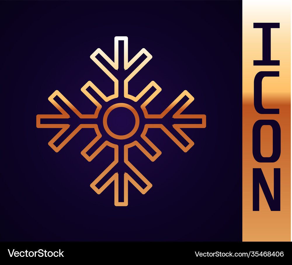 Gold line snowflake icon isolated on black Vector Image