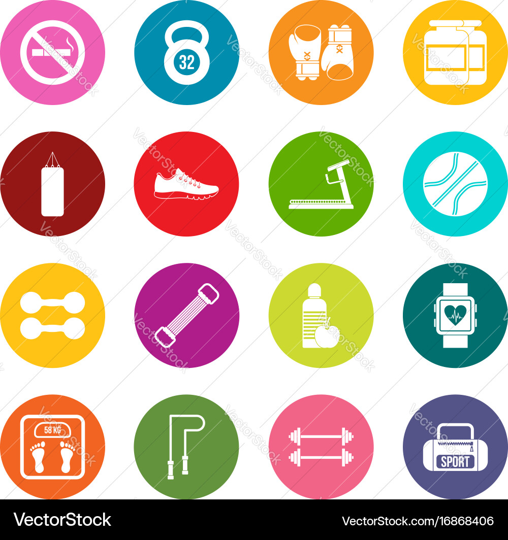 Gym icons many colors set Royalty Free Vector Image