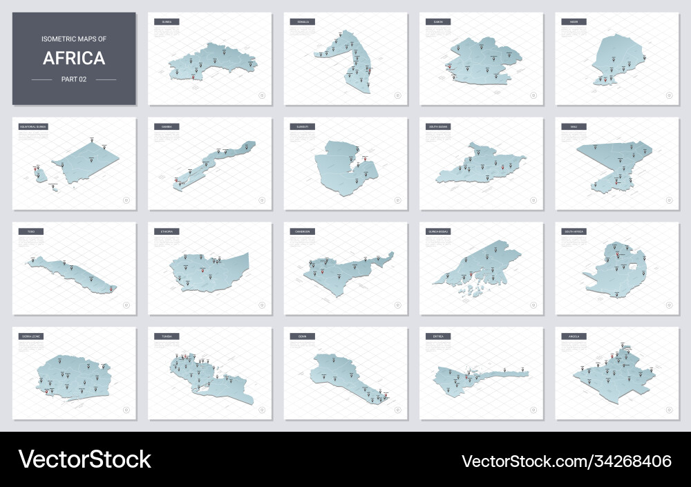 Isometric maps set - africa continent maps Vector Image