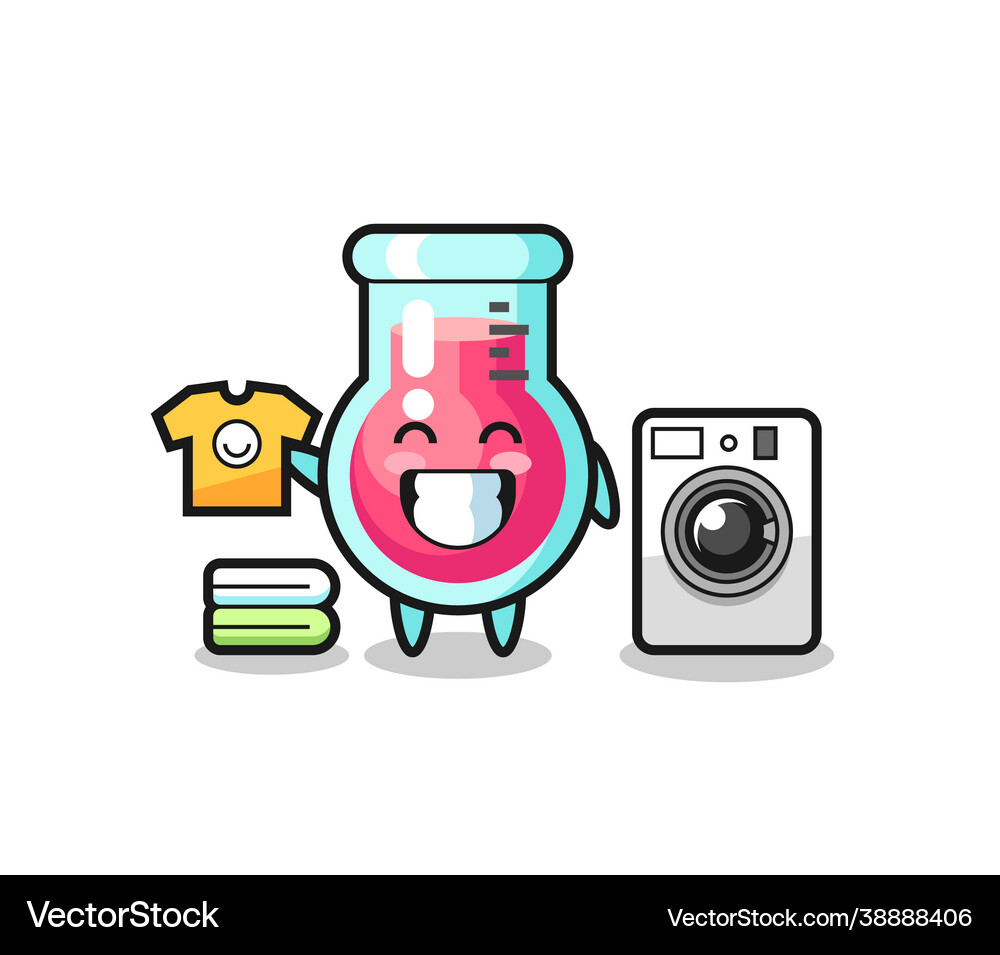 Mascot cartoon laboratory beaker with washing Vector Image