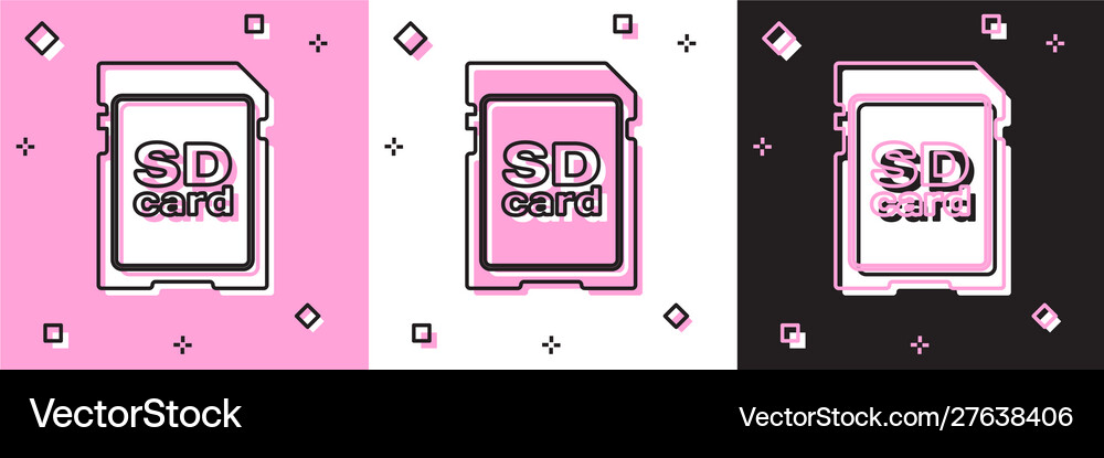 Set sd card icon isolated on pink and white black Vector Image