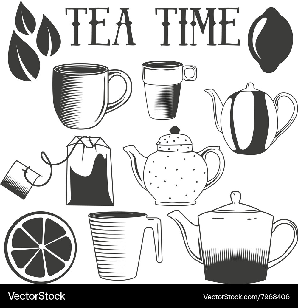 Tea time hand drawn set Royalty Free Vector Image