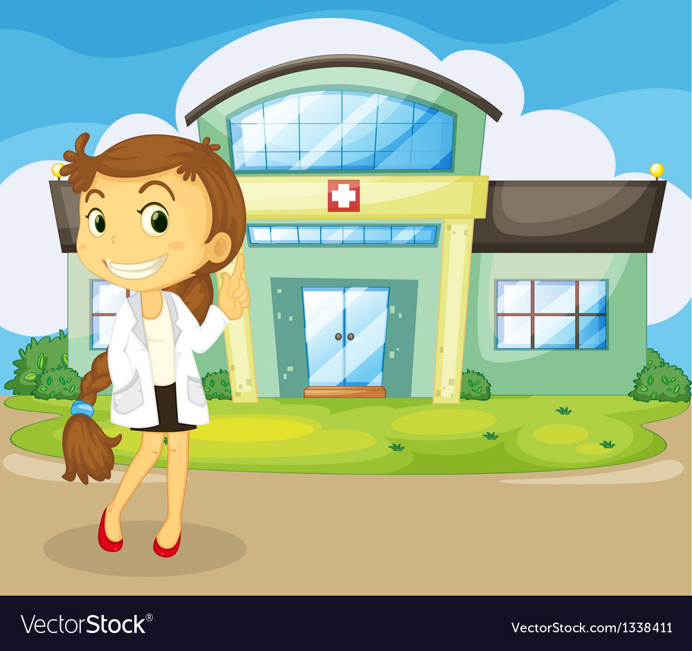 A doctor in front of the hospital Royalty Free Vector Image