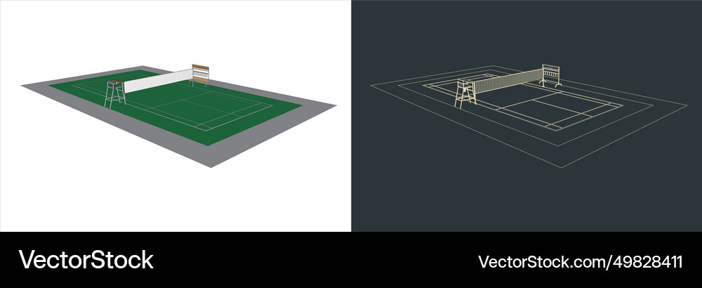 Badminton court technical line art Royalty Free Vector Image