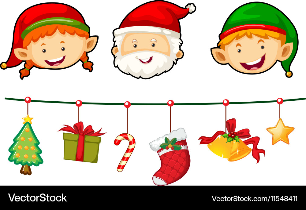Christmas set with santa and elf Royalty Free Vector Image