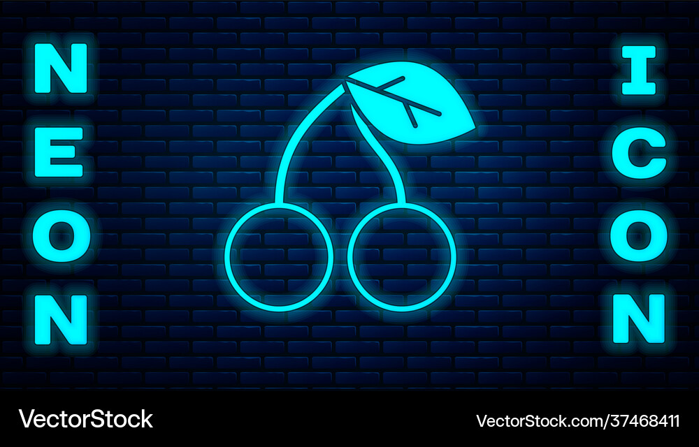 Glowing neon cherry icon isolated on brick wall Vector Image