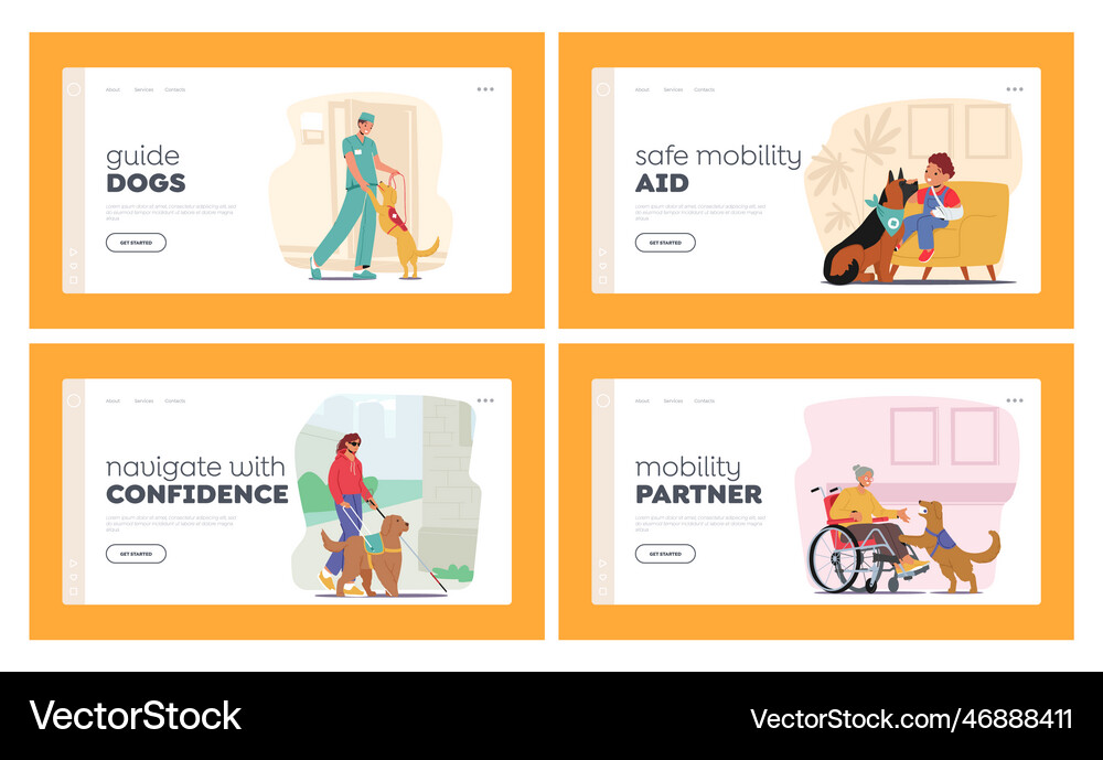 Guide dogs landing page template set animals Vector Image