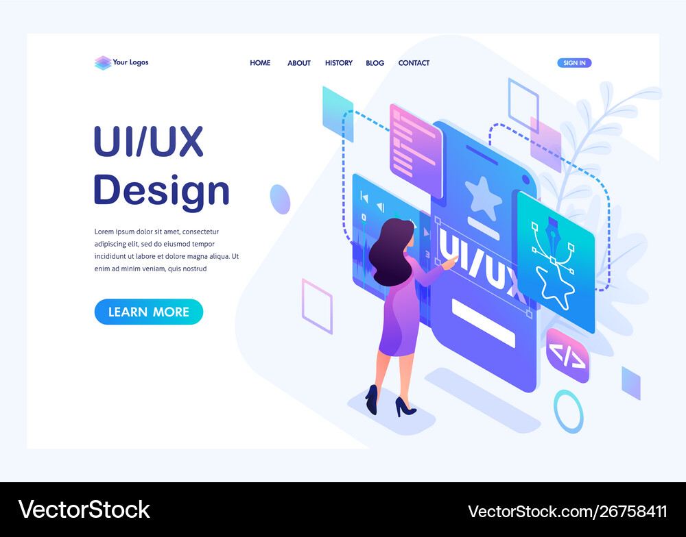 Isometric concept a young woman creates custom Vector Image