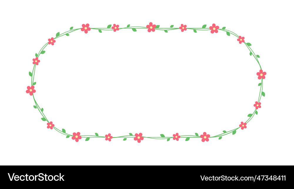 Oval green vine with red flowers frame border Vector Image
