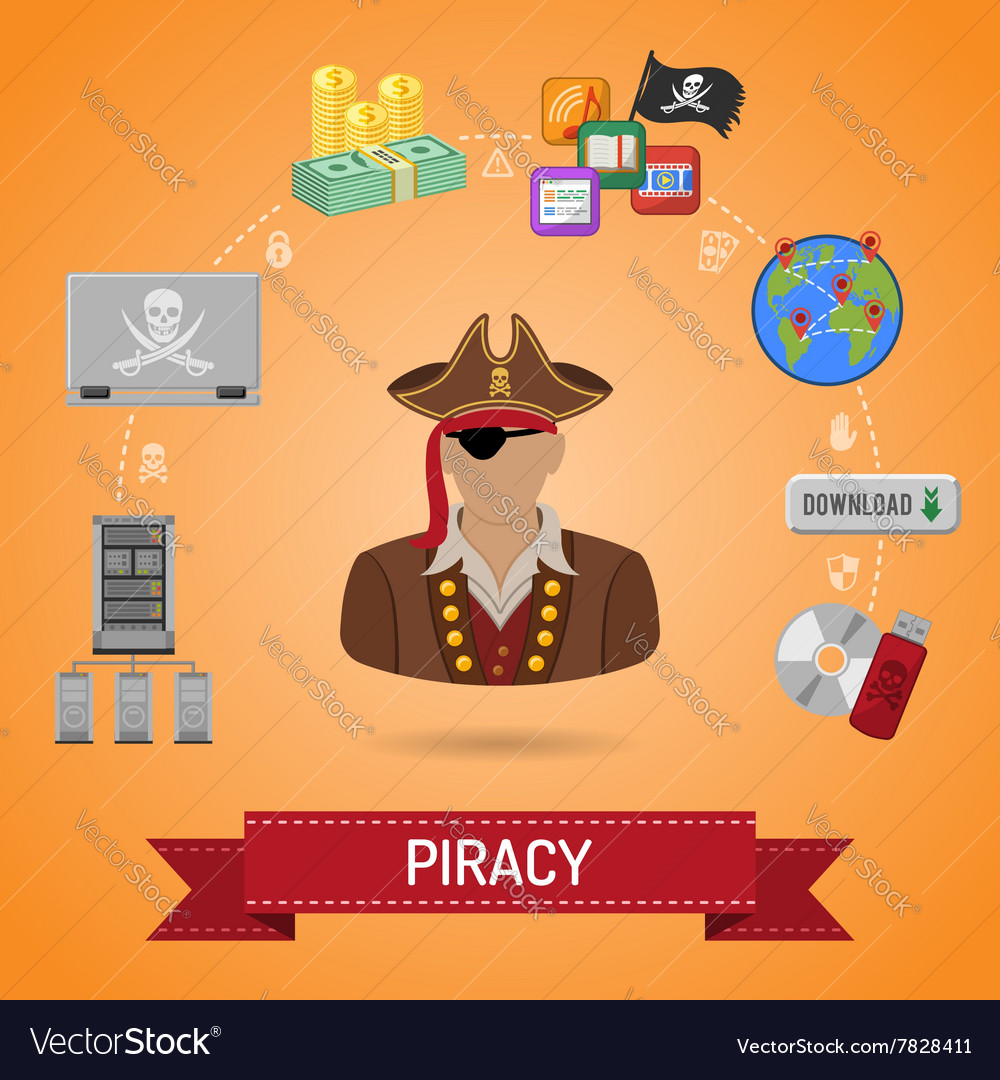 Piracy concept with pirate Royalty Free Vector Image Piracy concept with pirate Royalty Free Vector Image