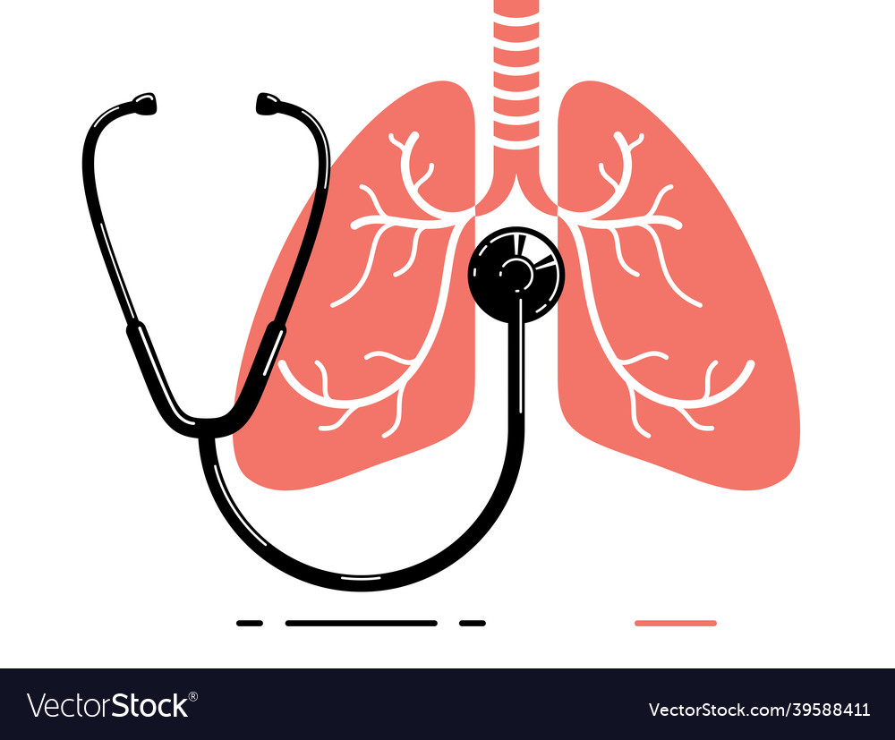 Stethoscope With Lungs Simple Icon Isolated Over Vector Image