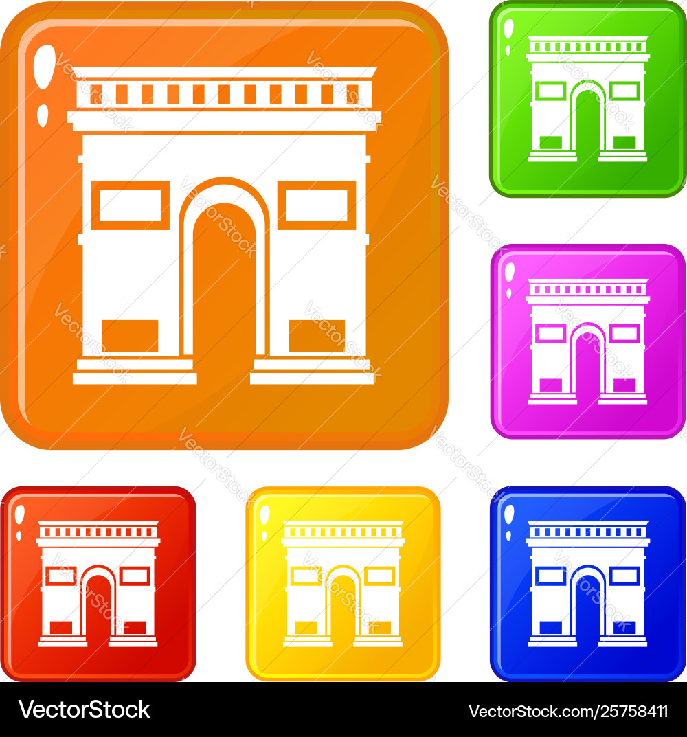 Triumphal arch icons set color Royalty Free Vector Image