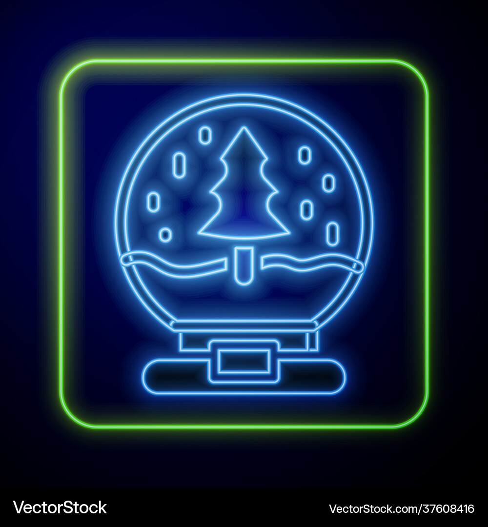 Glowing neon christmas snow globe with fallen snow