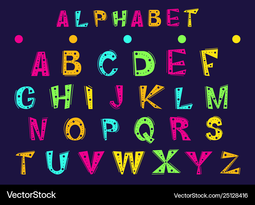 Set cheerful letters english alphabet Royalty Free Vector