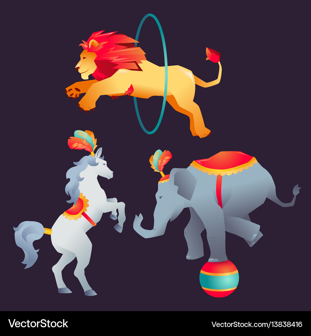 Set of circus trained wild animals performance Vector Image