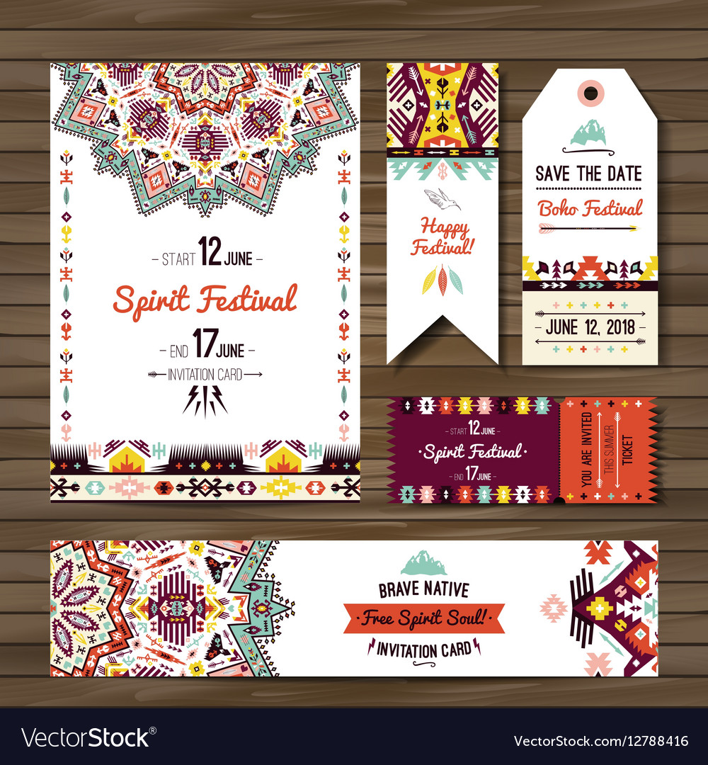 Set of geometric boho flyers decorative Royalty Free Vector