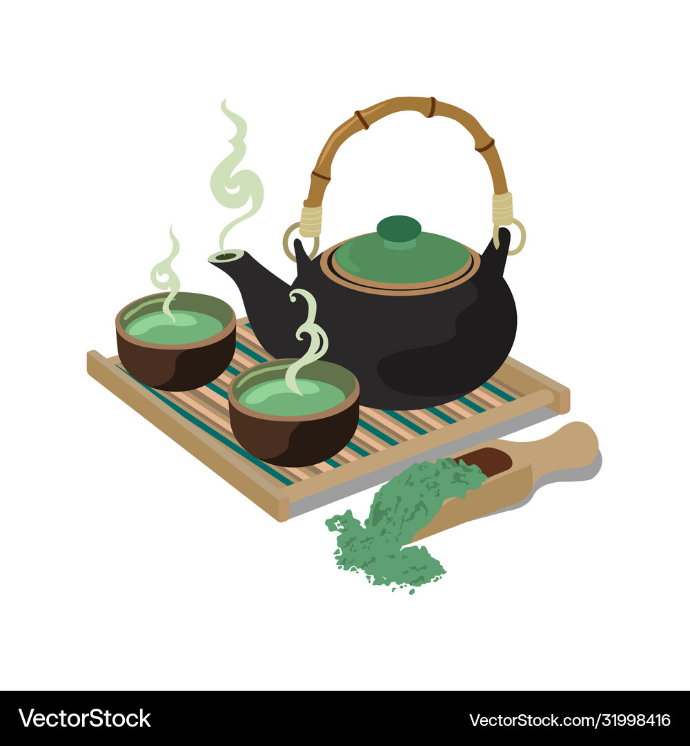 Traditional asian kettle and cup with matcha Vector Image