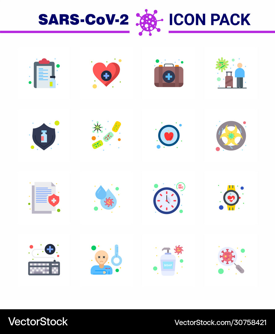 16 flat color coronavirus disease and prevention Vector Image