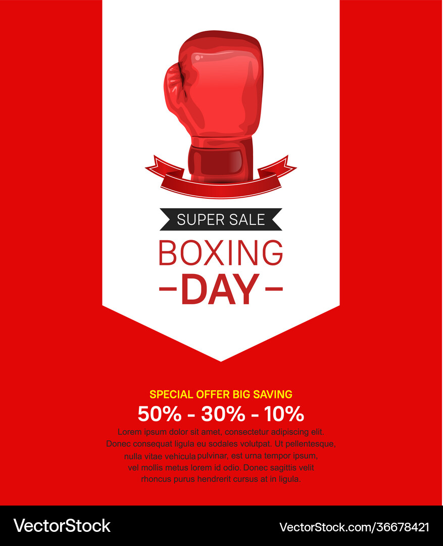 Boxing day design with glove red ribbon Royalty Free Vector