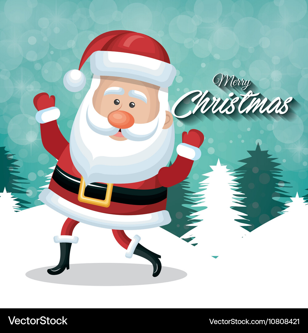 Cheerful santa claus merry christmas white tree Vector Image