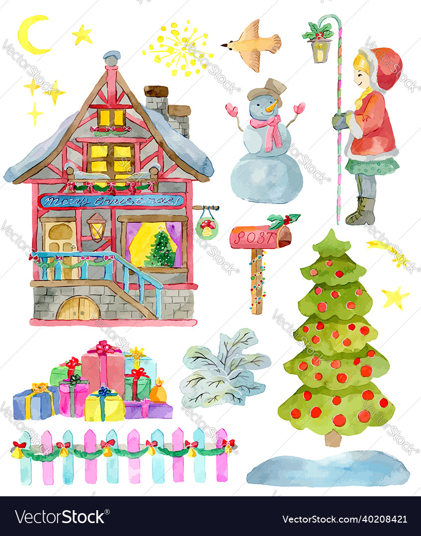 Design set with christmas house decorations Vector Image