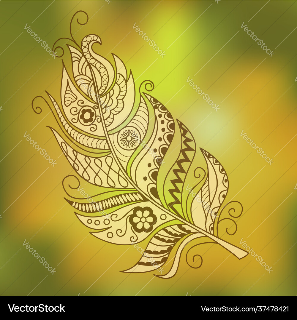 Gold ornamental feather Royalty Free Vector Image