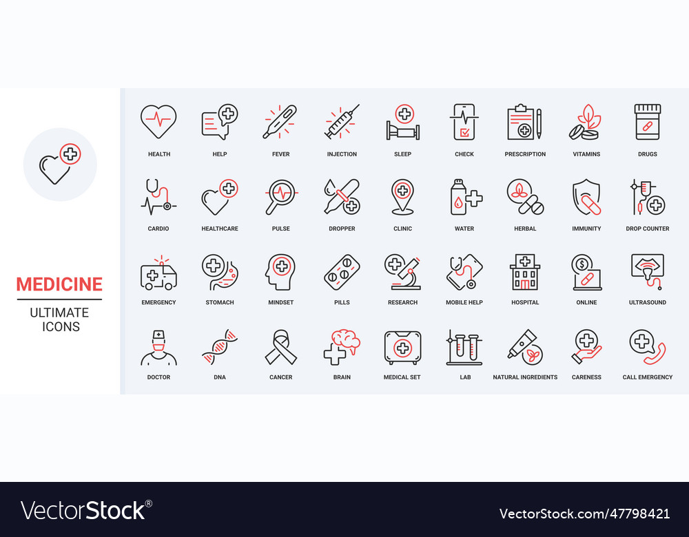 Medicine healthcare trendy red black thin line Vector Image