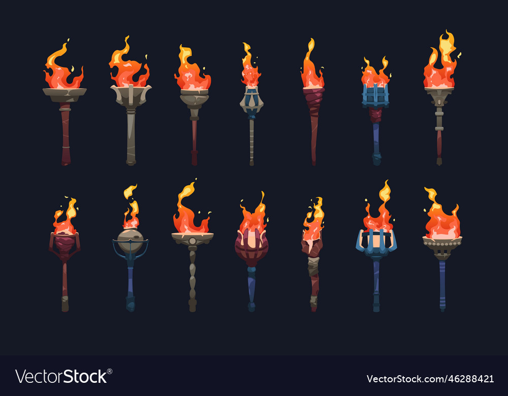 Medieval torch sprite animation frame set Vector Image