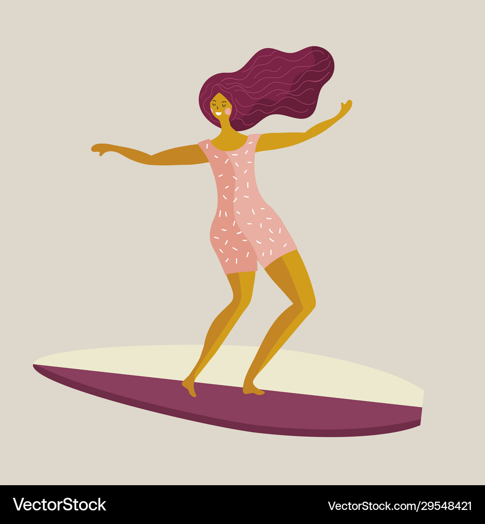 Pretty girl stay on surf Royalty Free Vector Image
