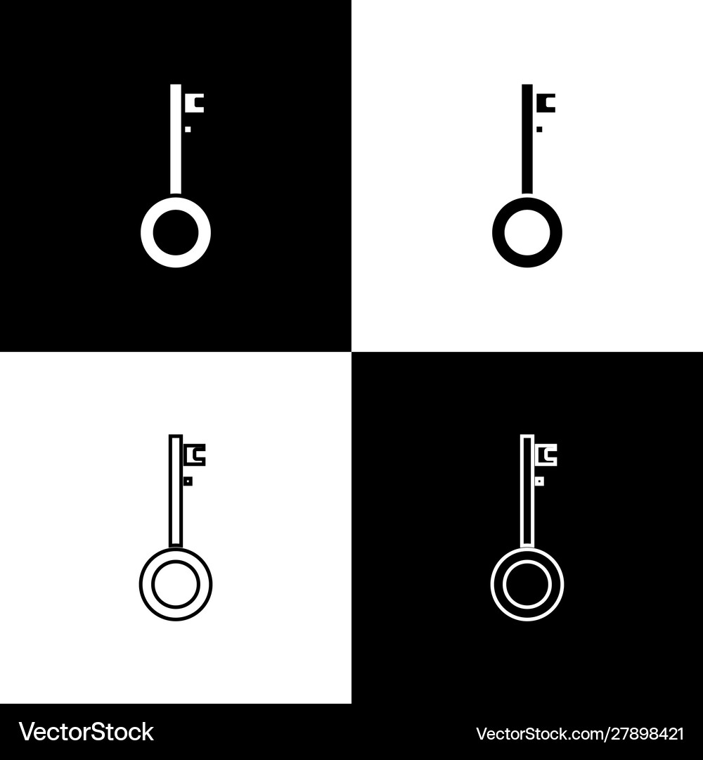 Set pirate key icon isolated on black and white Vector Image