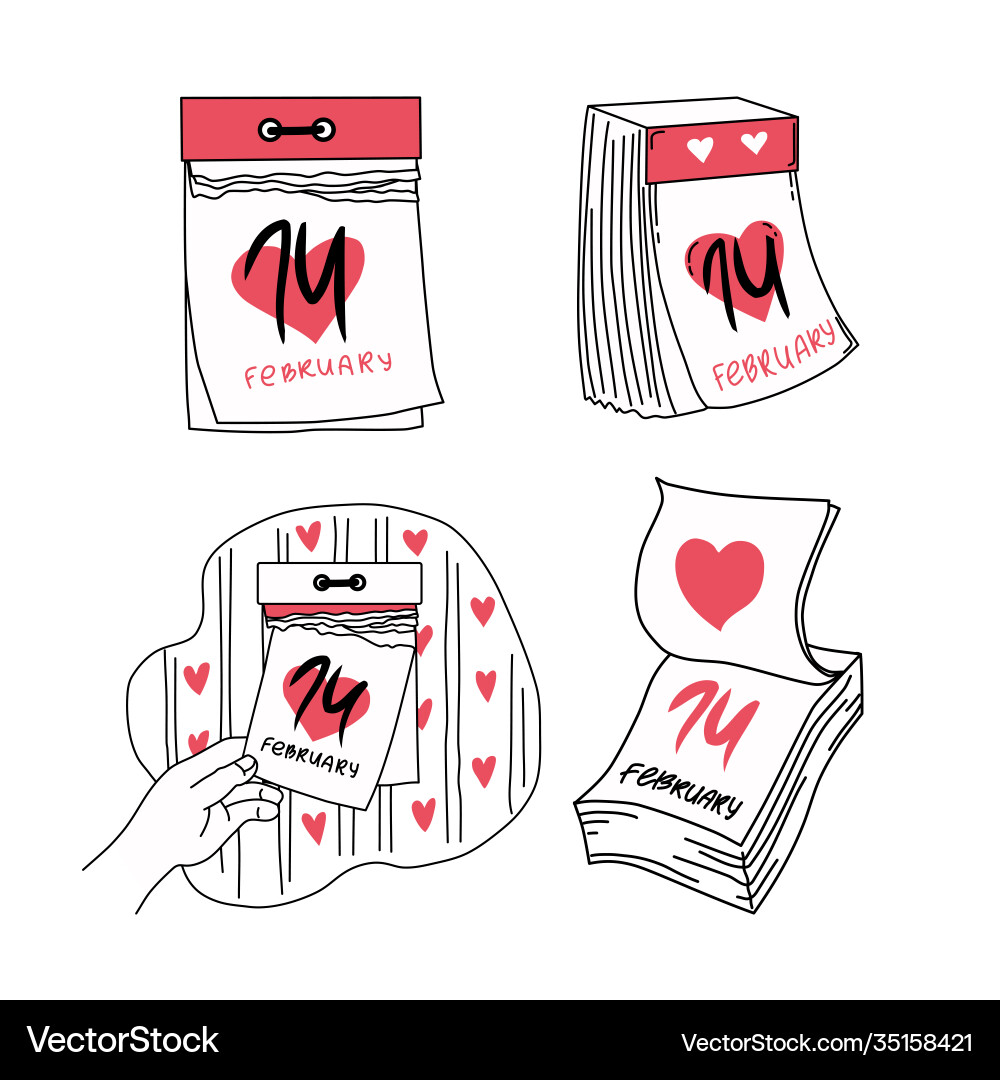 Set tear-off calendars on february 14 Royalty Free Vector