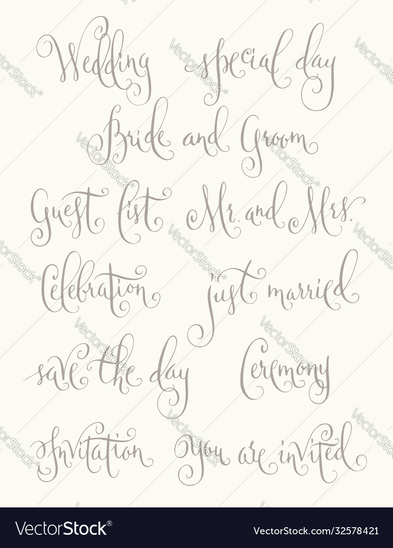 Wedding calligraphy set Royalty Free Vector Image