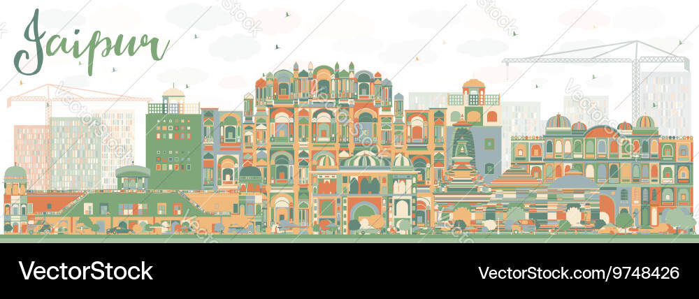 Abstract Jaipur Skyline with Color Landmarks Vector Image