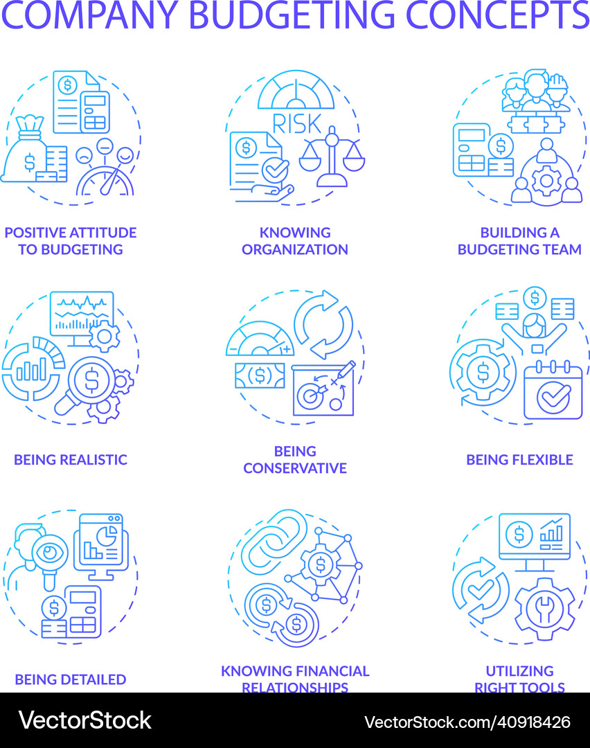 Company budgeting blue gradient concept icons set Vector Image