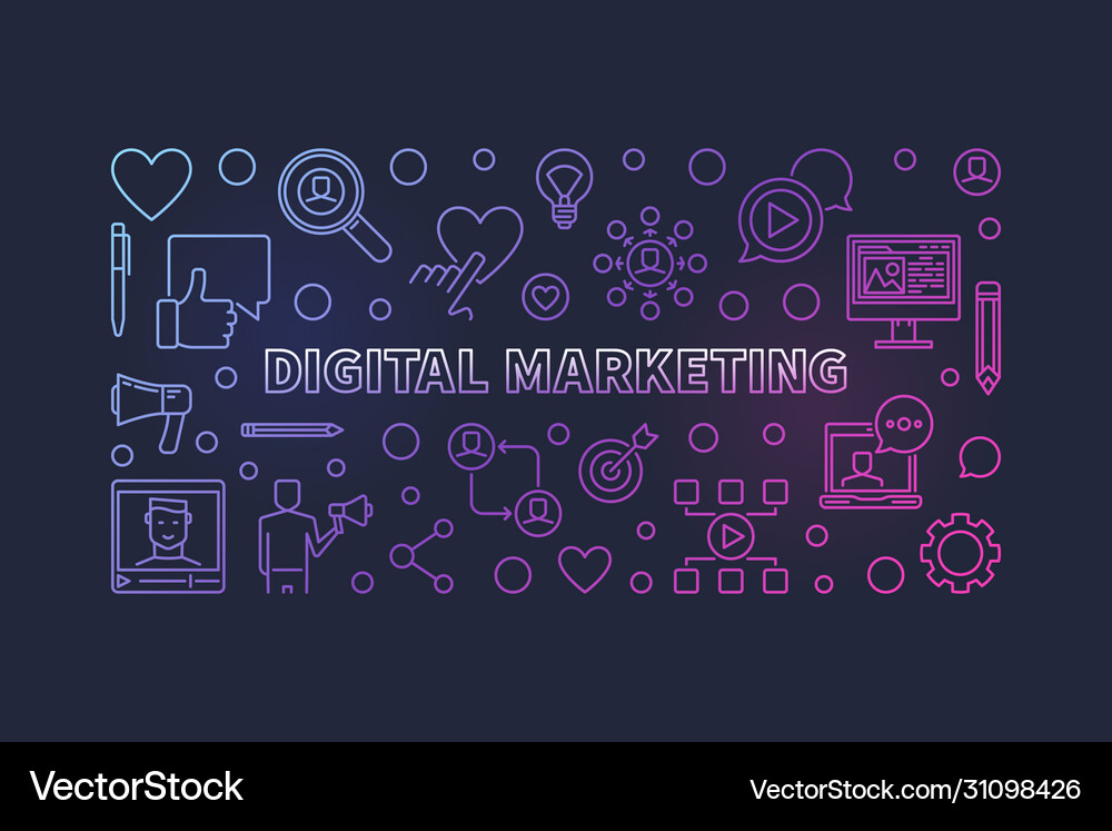 Digital marketing outline colorful Royalty Free Vector Image
