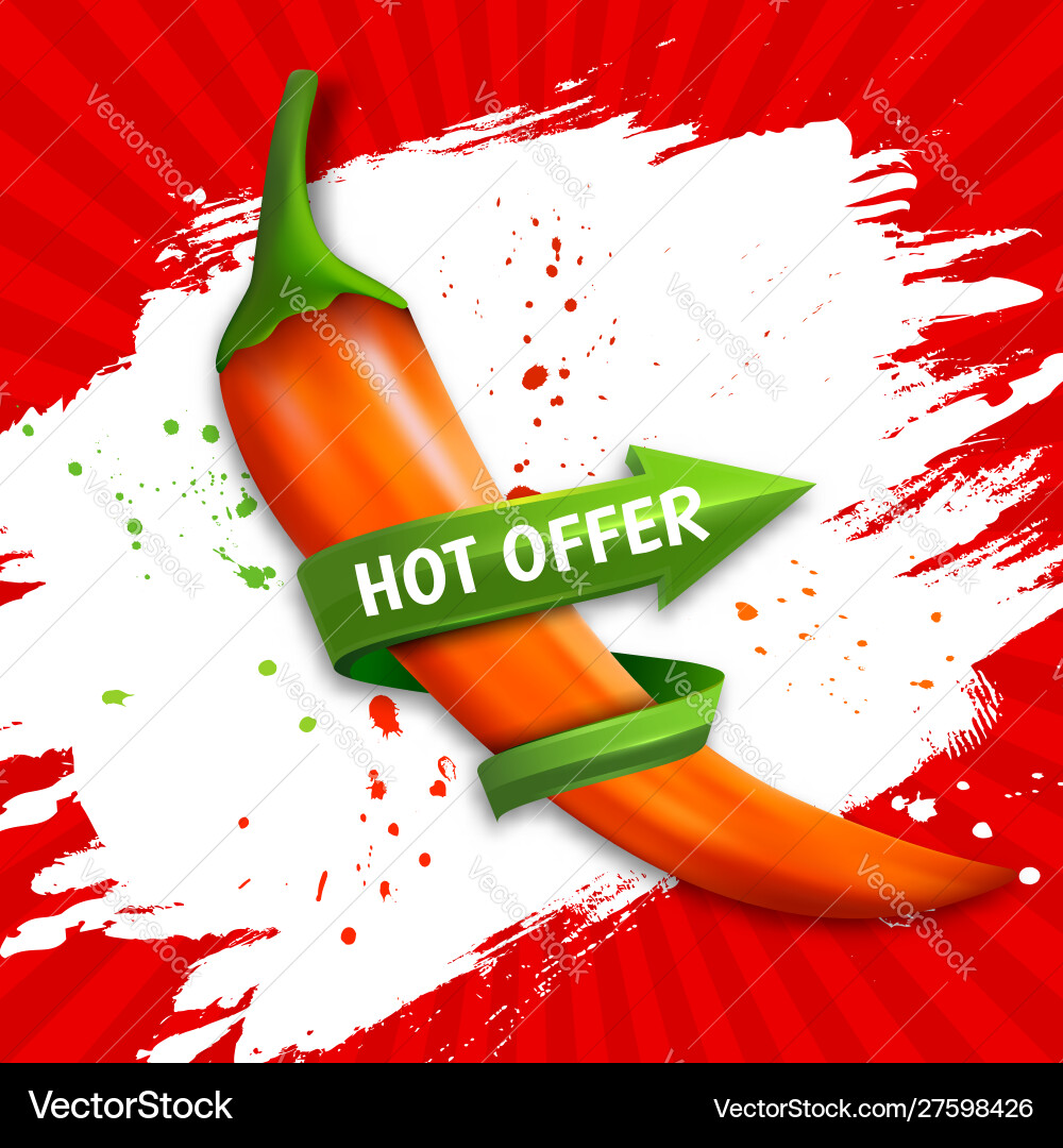 Hot offer banner red chili pepper Royalty Free Vector Image