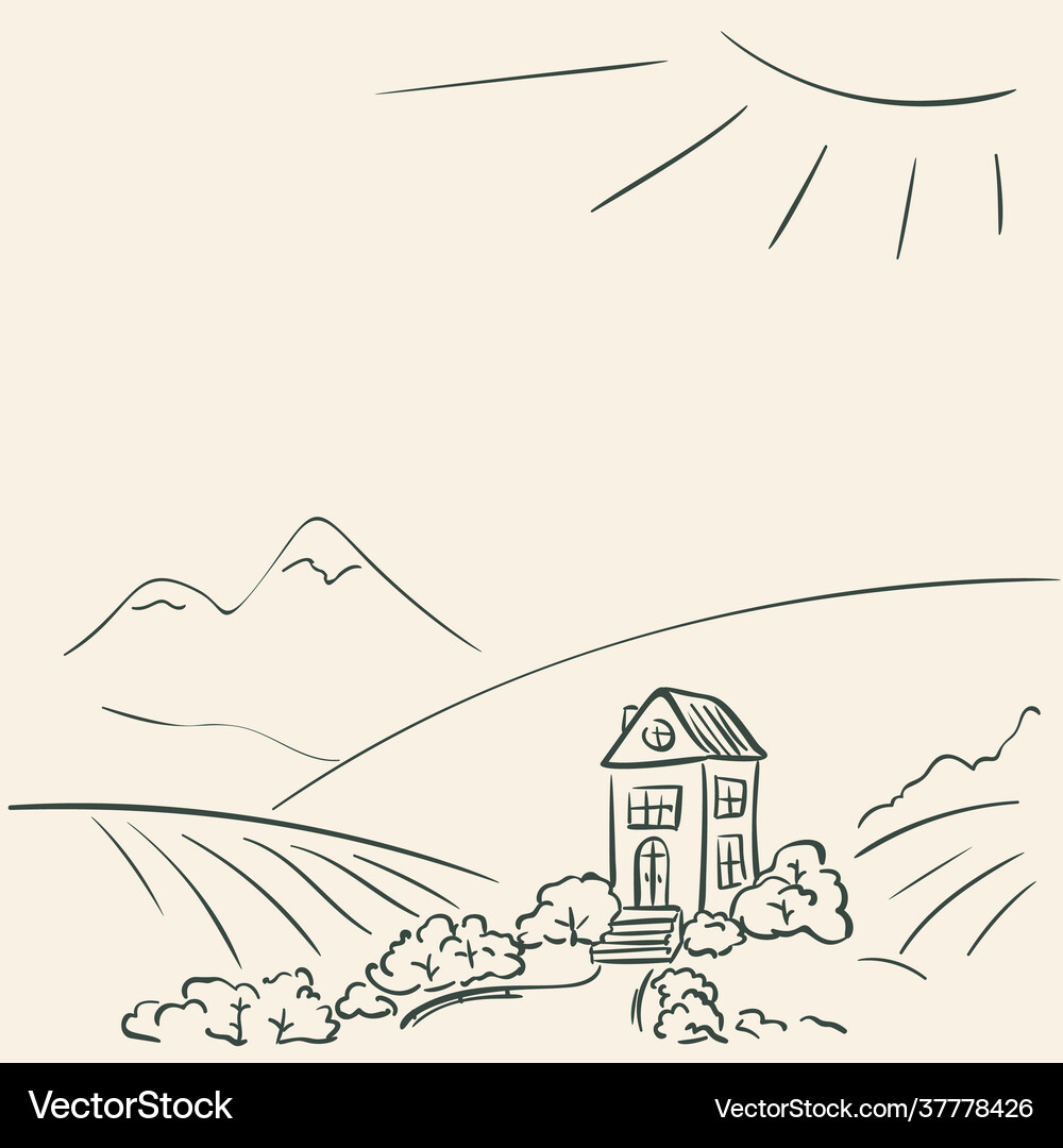 Idyllic rural landscape doodle secluded cozy Vector Image