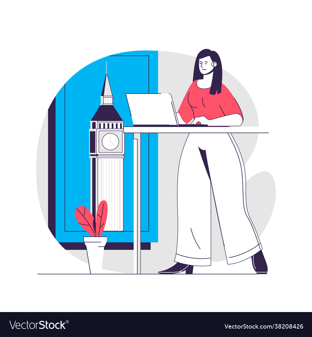 Language course web concept woman studying Vector Image