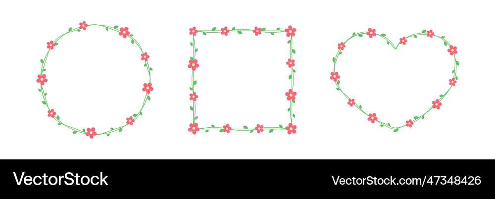 Red flowers with green leaves frames and borders Vector Image