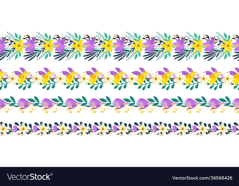 Set seamless borders with spring flowers Vector Image
