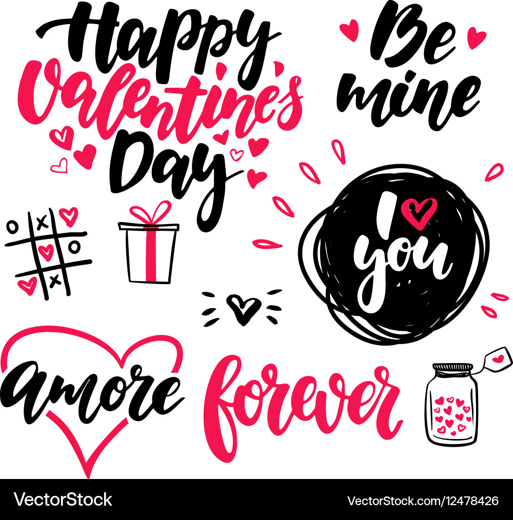 Valentine s day lettering set isolated Royalty Free Vector