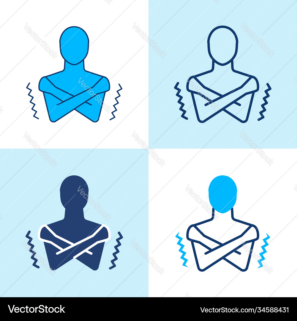 Chills symptom icon set in line style Royalty Free Vector