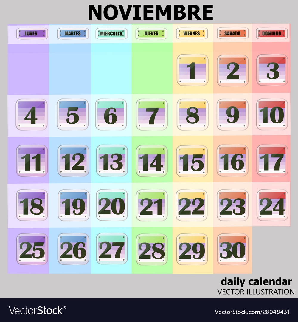 Colorful calendar for november 2019 in spanish Vector Image