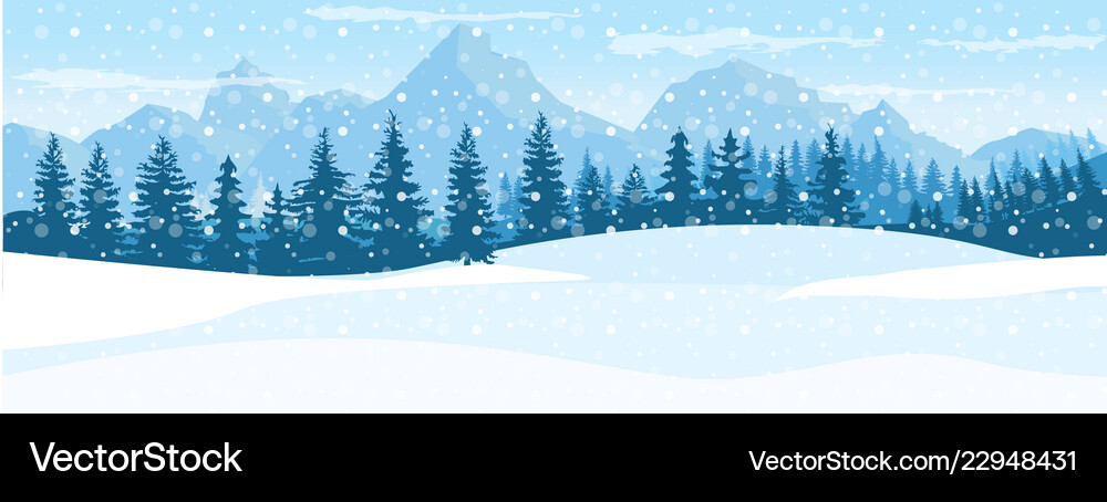 Horizontal winter landscape mountains fir tree Vector Image