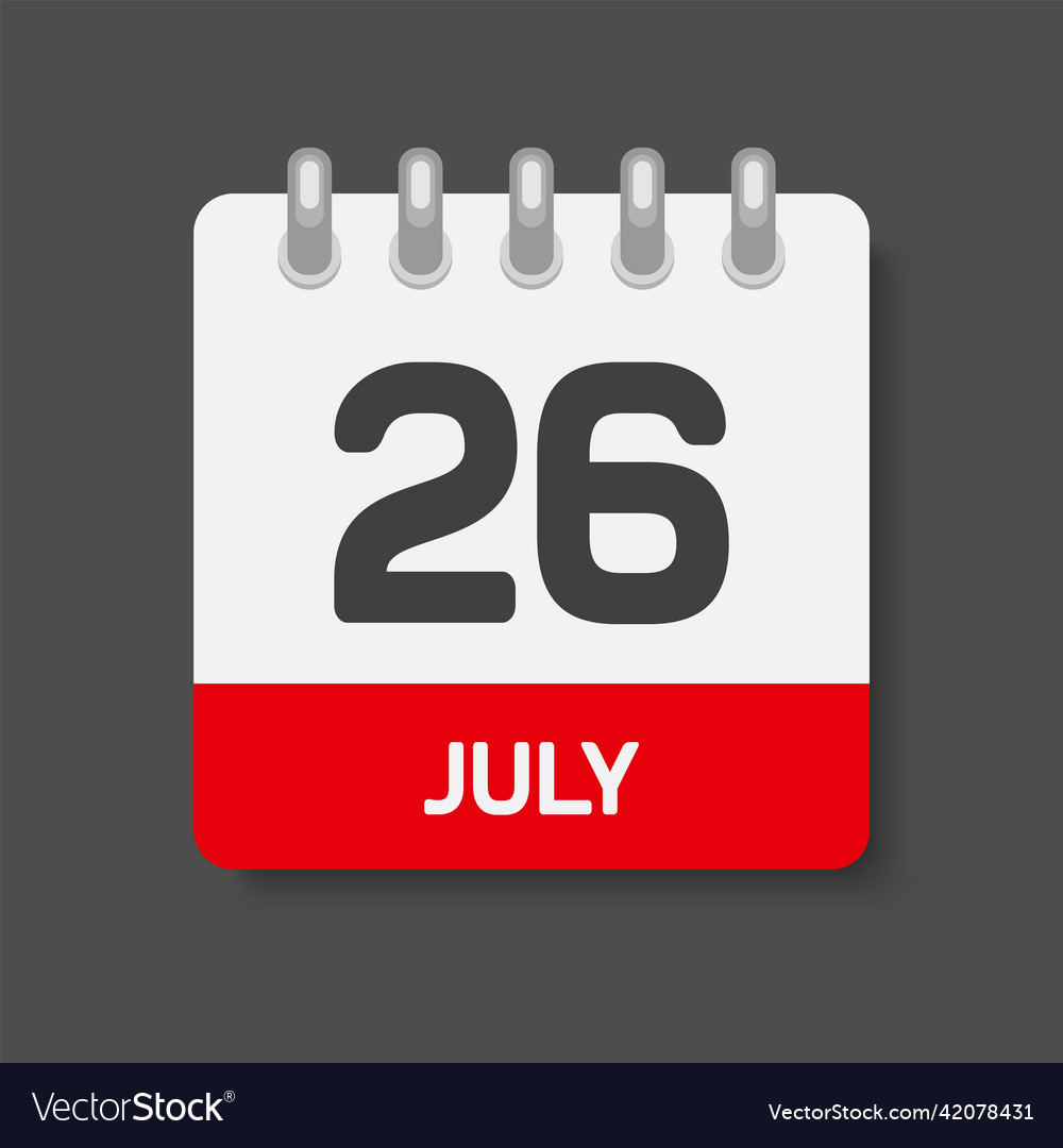 Icon day date 26 july template calendar page Vector Image