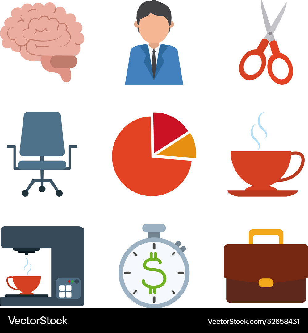 Office supply stationery work business flat style Vector Image