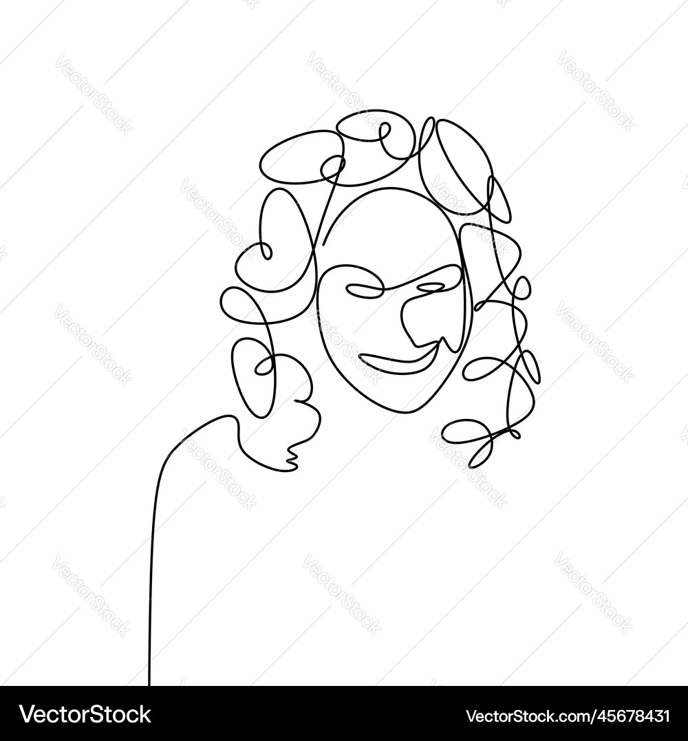 One line drawing continues curly hair Royalty Free Vector
